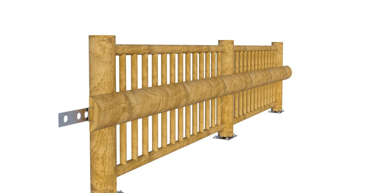 Barriera T22 parapetto integrata ad elementi verticali in acciaio legno